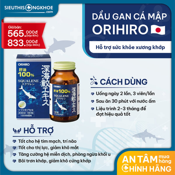 Dầu Gan Cá Mập Orihiro {833.000đ} hỗ trợ xương khớp hộp 360v
