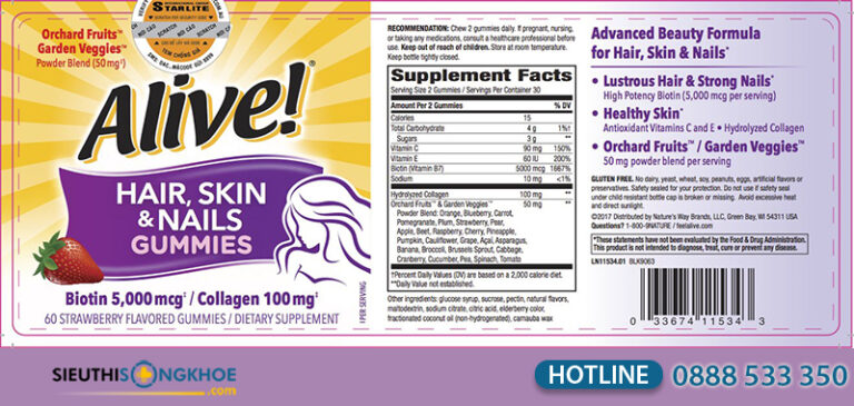 Alive Hair Skin & Nails Gummies [310.000đ] - Hỗ Trợ Dưỡng Tóc Móng Da